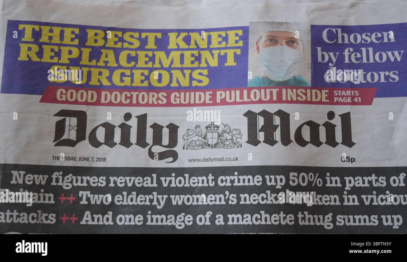 Daily Mail front page advertising article about knee replacement ...