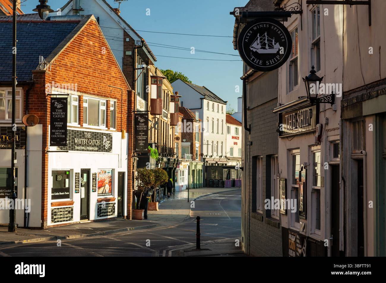 Early morning in Whitby town centre, North Yorkshire, England Stock ...