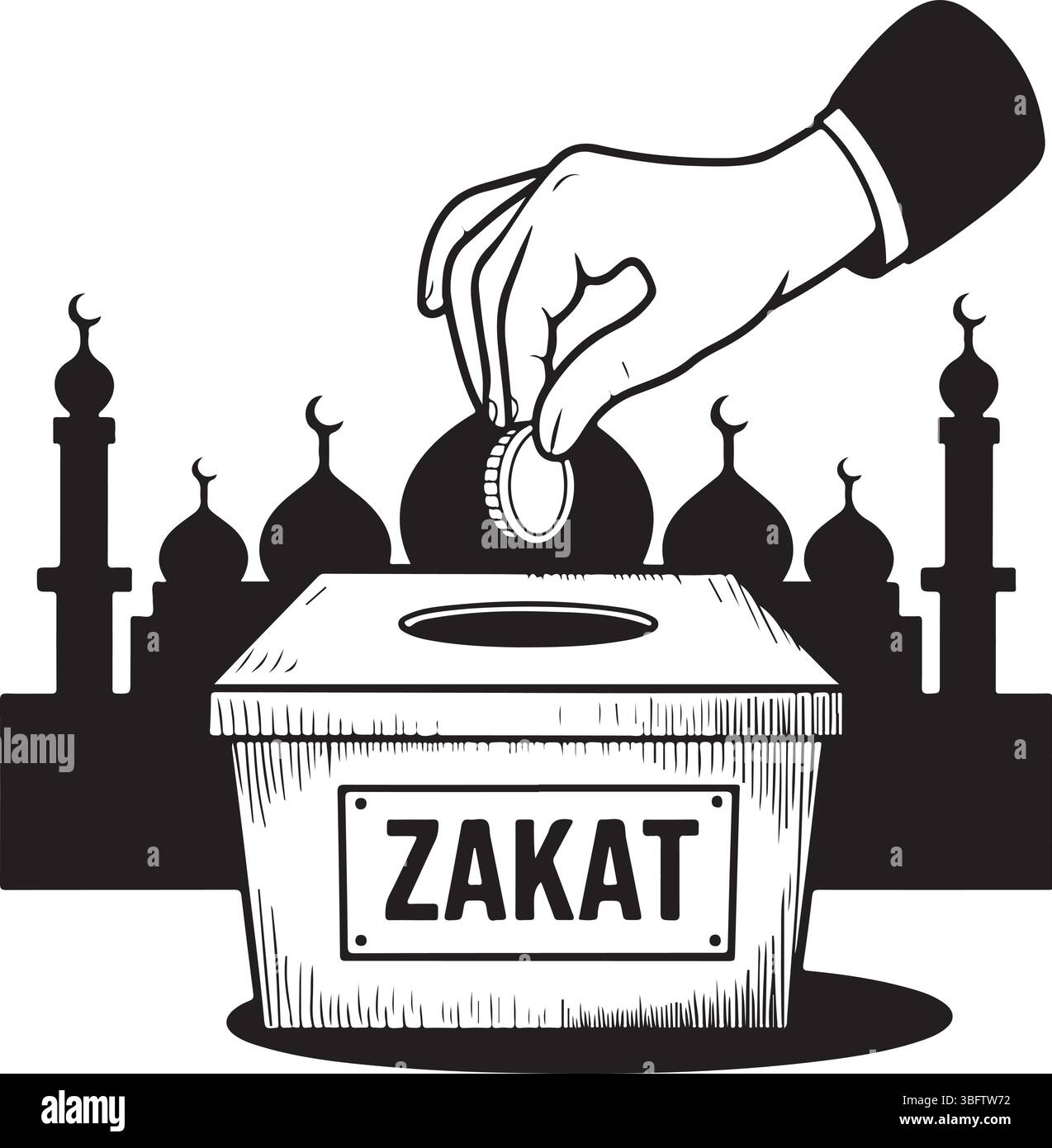 Zakat Donation Illustration – Islamic Charity Concept with Mosque ...