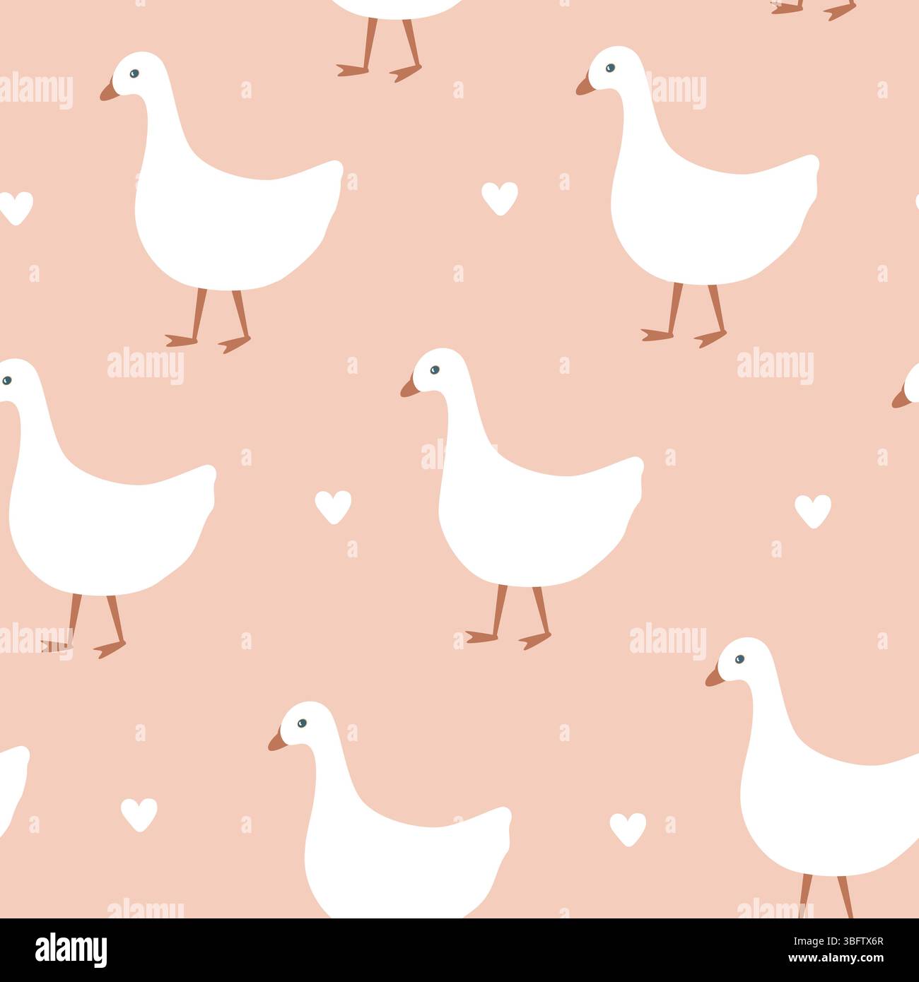 Cute and delicate seamless nursery pattern with geese and hearts. Pink ...