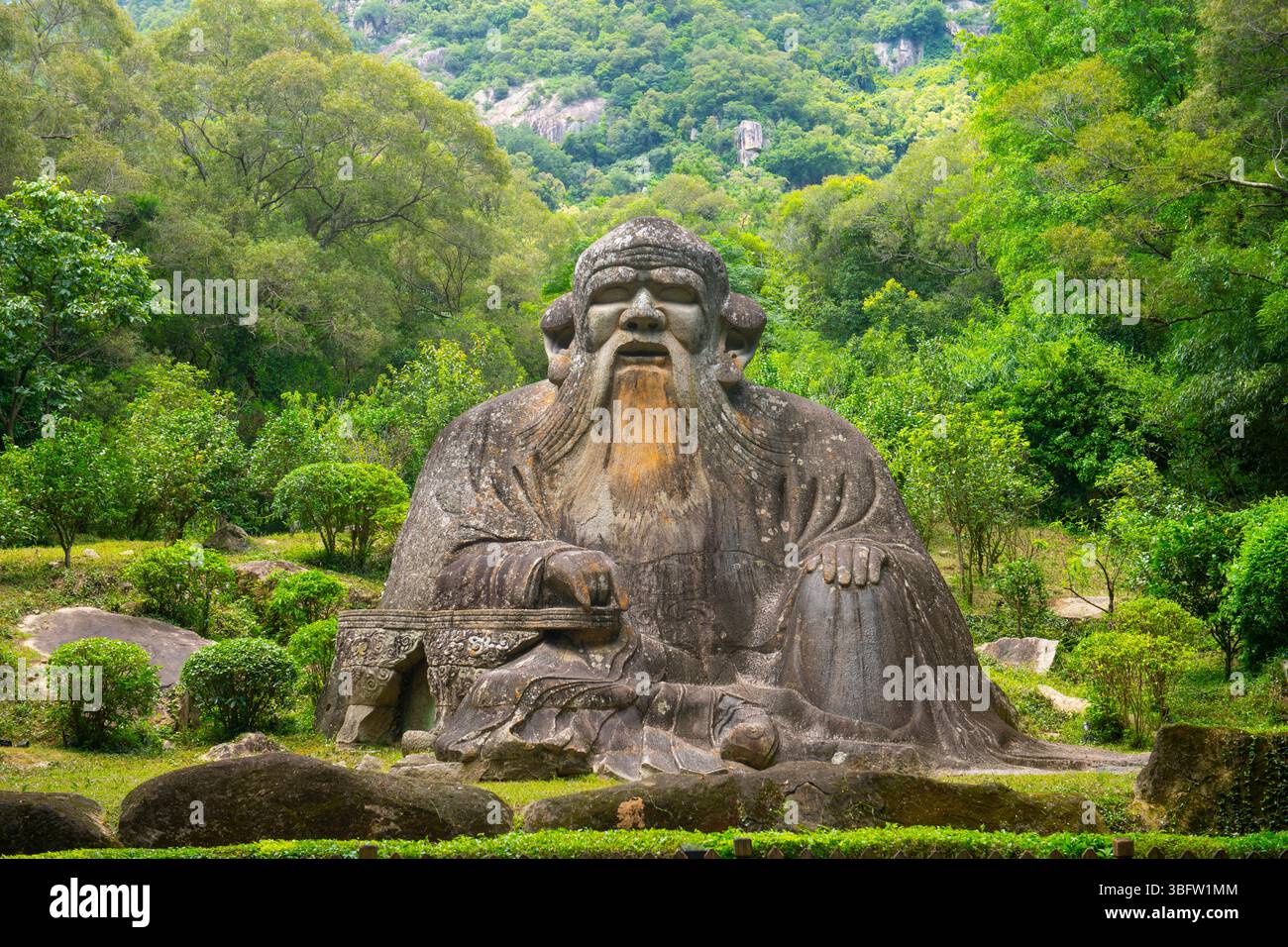 Stone statue of Laozi (Lao Tzu) at the foot of Mount Qingyuan, Quanzhou City, Fujian, China ...