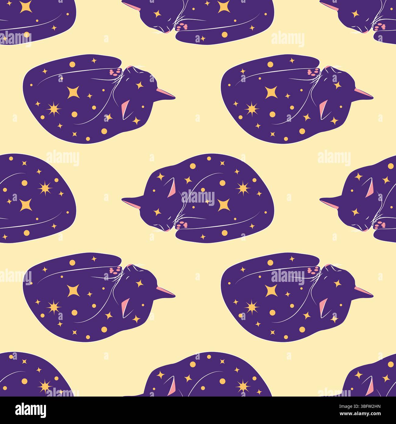 Mystical seamless pattern of cats in boho style, silhouette collection ...