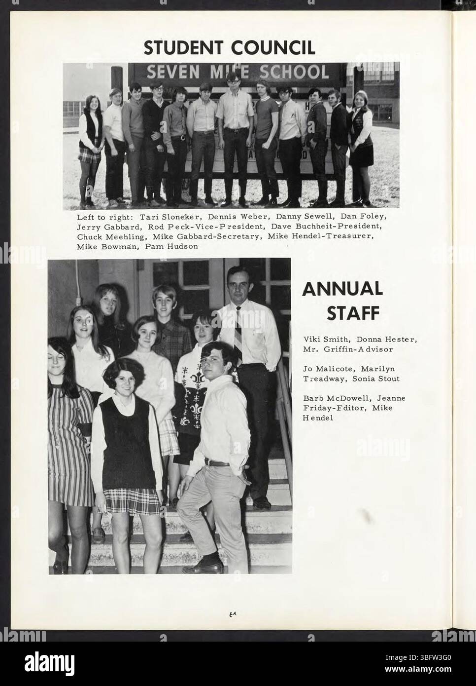 This page of the 1970 Seven Mile School yearbook includes group photos ...