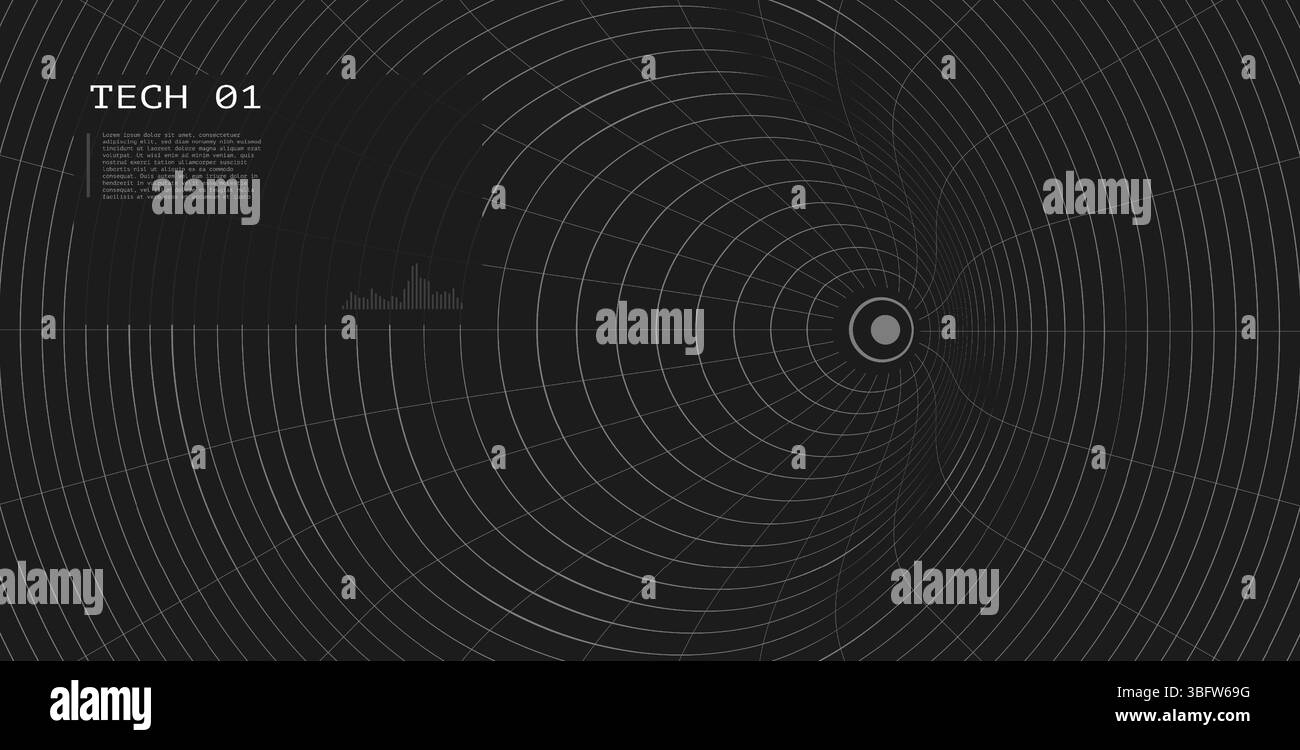 Futuristic tech HUD with warped circular grid and target center ...