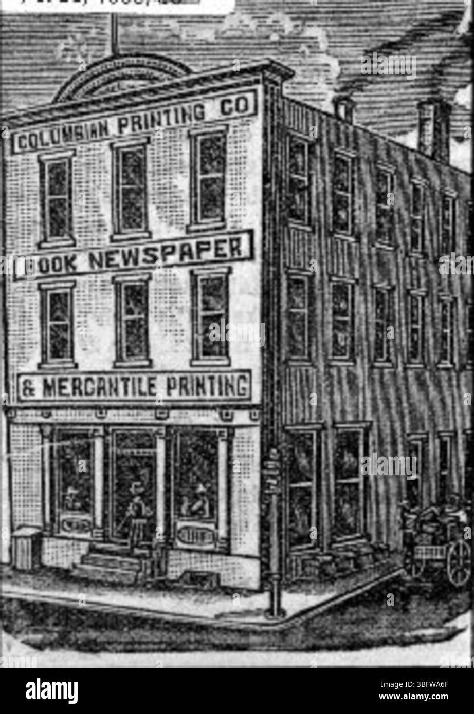 This 1880 illustration depicts the Columbia Printing Company building ...