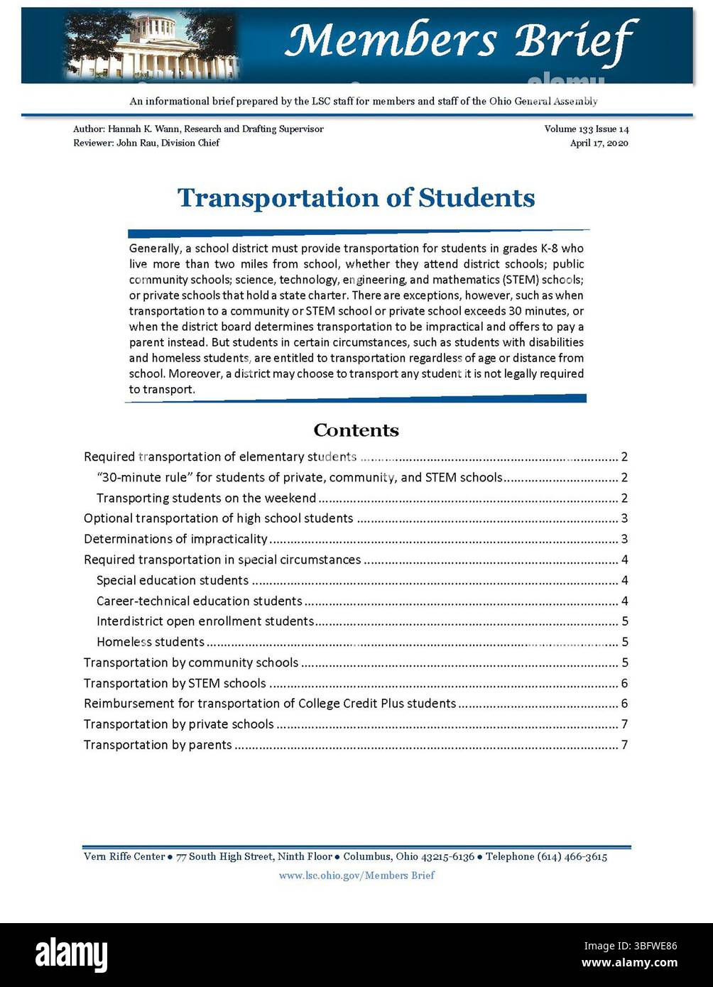 The 2020 report on the transportation of students in Ohio discusses the ...
