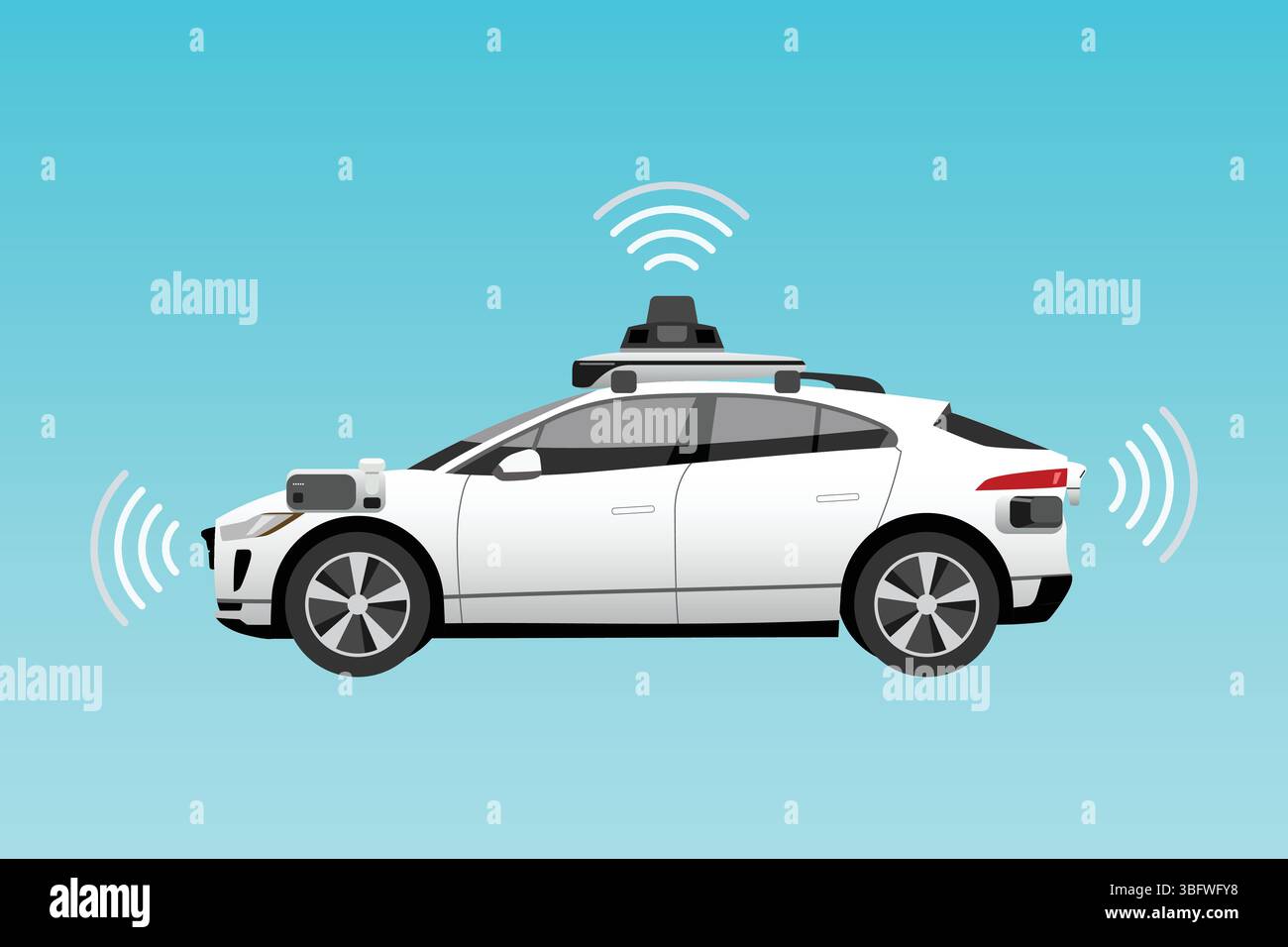 Autonomous self-driving Automobile sensors Smart Car Driverless vehicle. Vector illustration ...