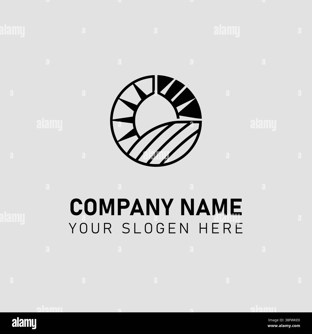 Farm sun logo design agriculture field vector icon template landscape ...