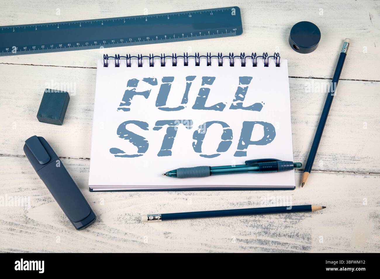 Full Stop Phrase Written on Notepad with Blue Stationery on White ...