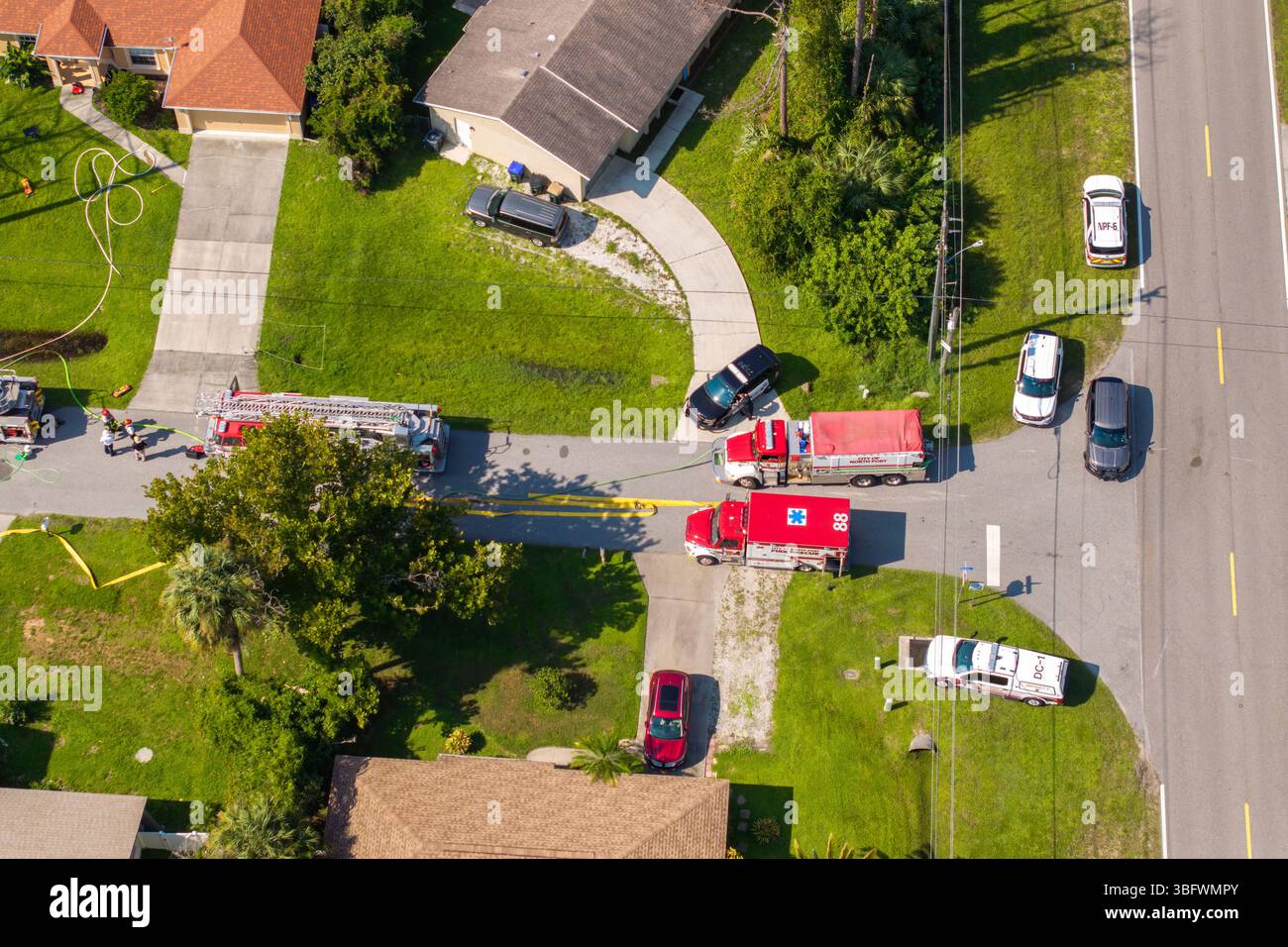 Emergency service personnel responding to potential fire hazard at ...