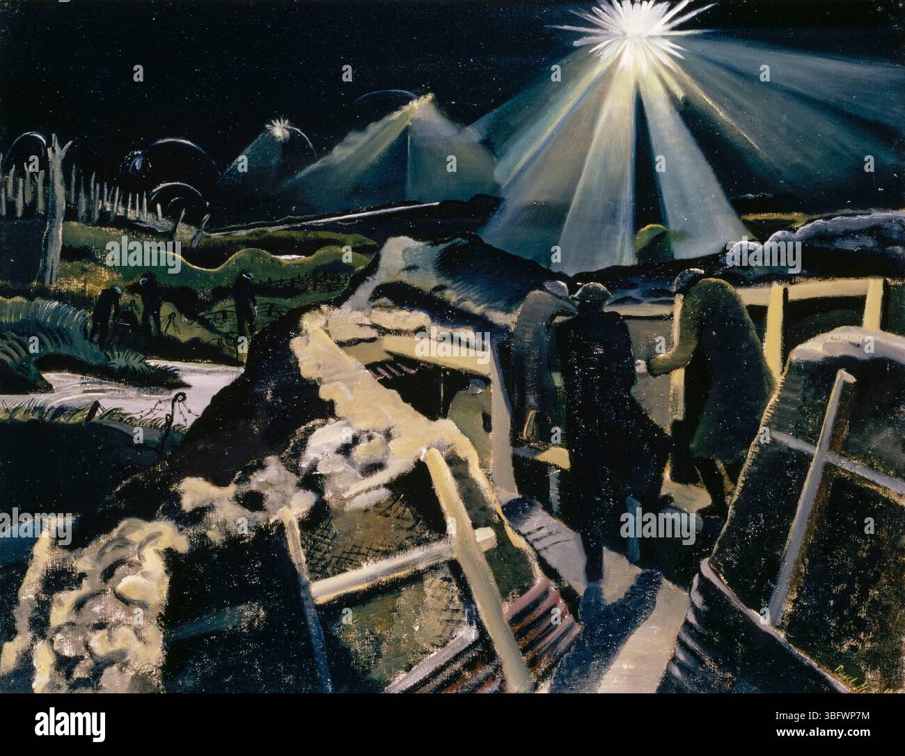 Paul Nash, The Ypres Salient at Night, WW1 painting in oil on panel ...