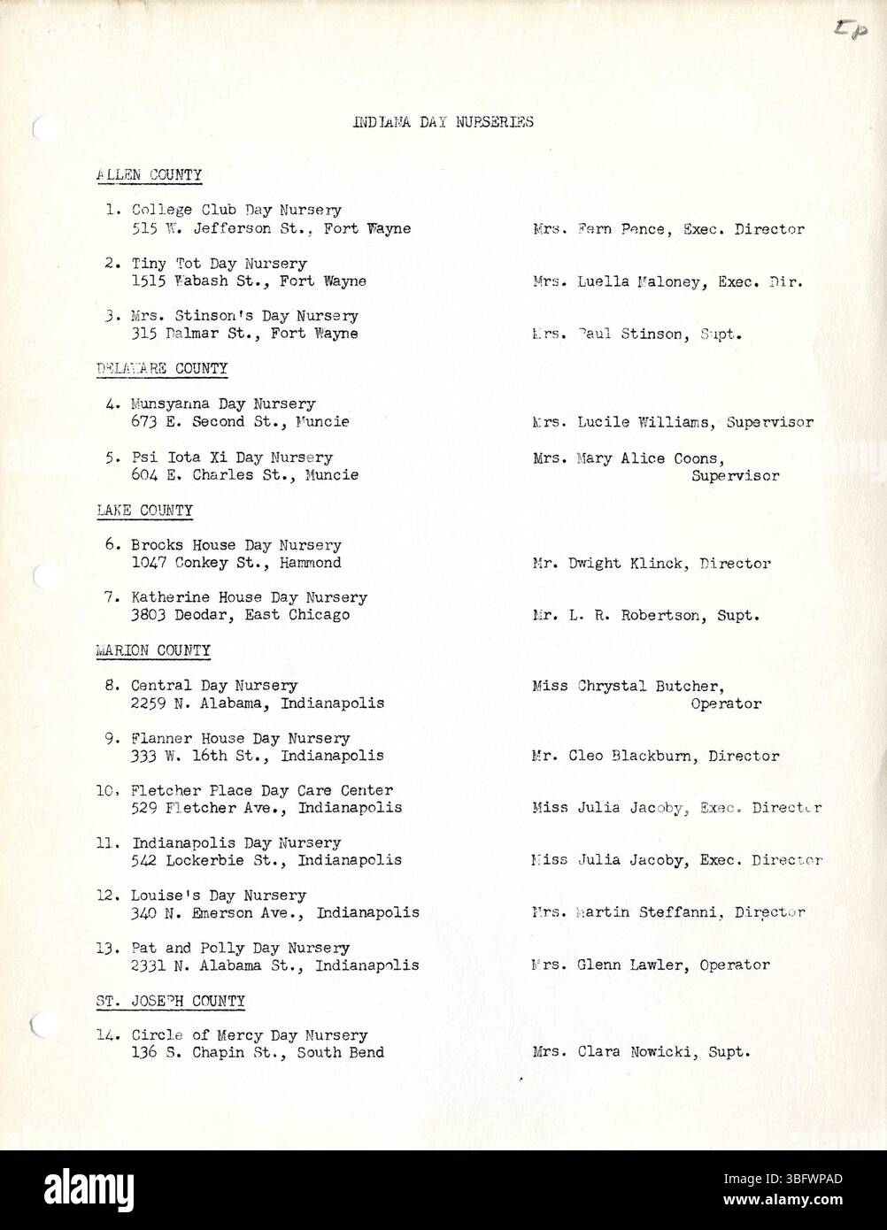 The 1952 directory of child-caring institutions in Indiana provides a ...