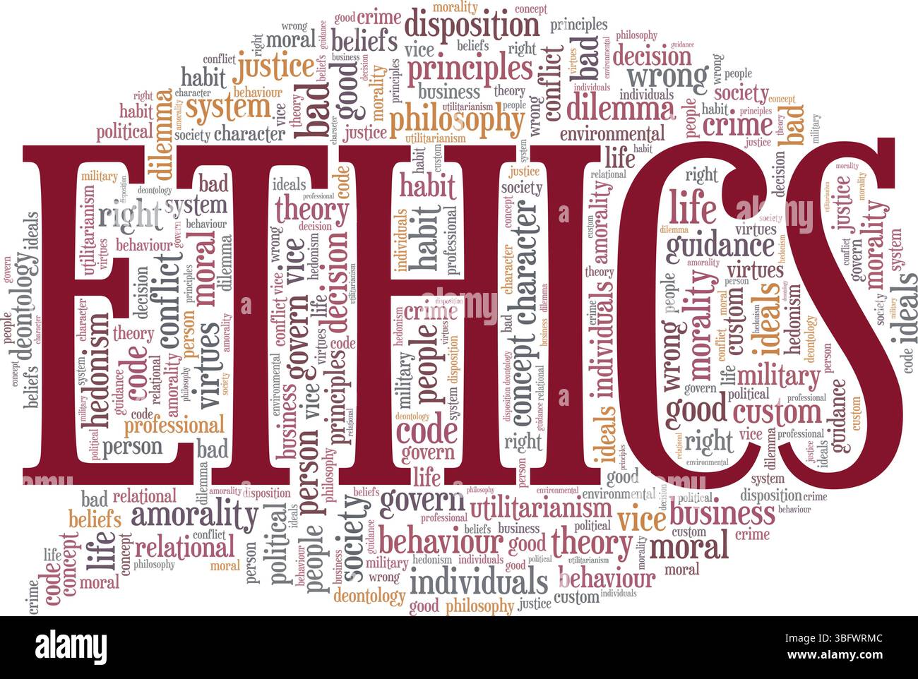 Ethics word cloud conceptual design isolated on white background Stock ...