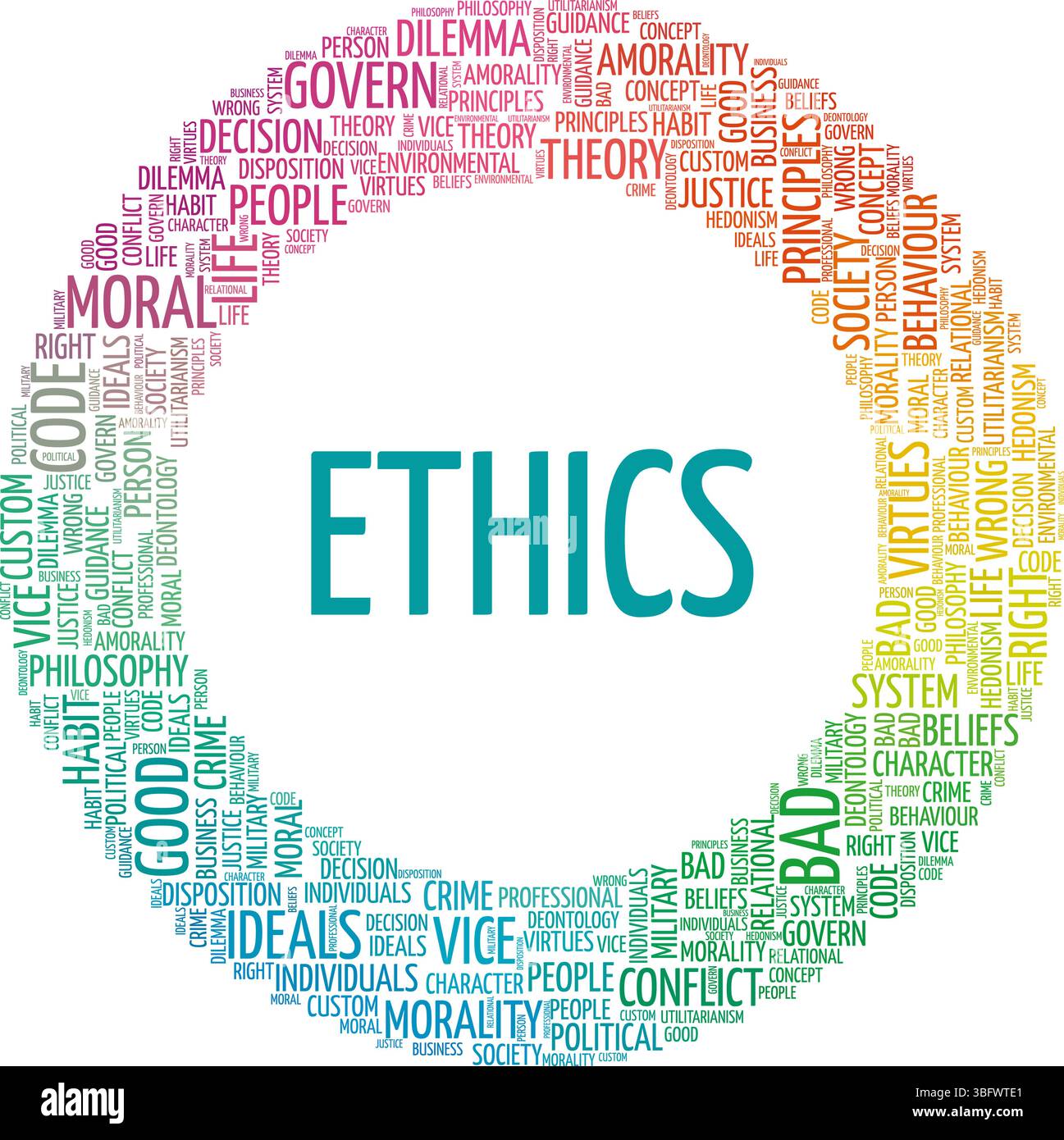 Ethics word cloud conceptual design isolated on white background Stock ...