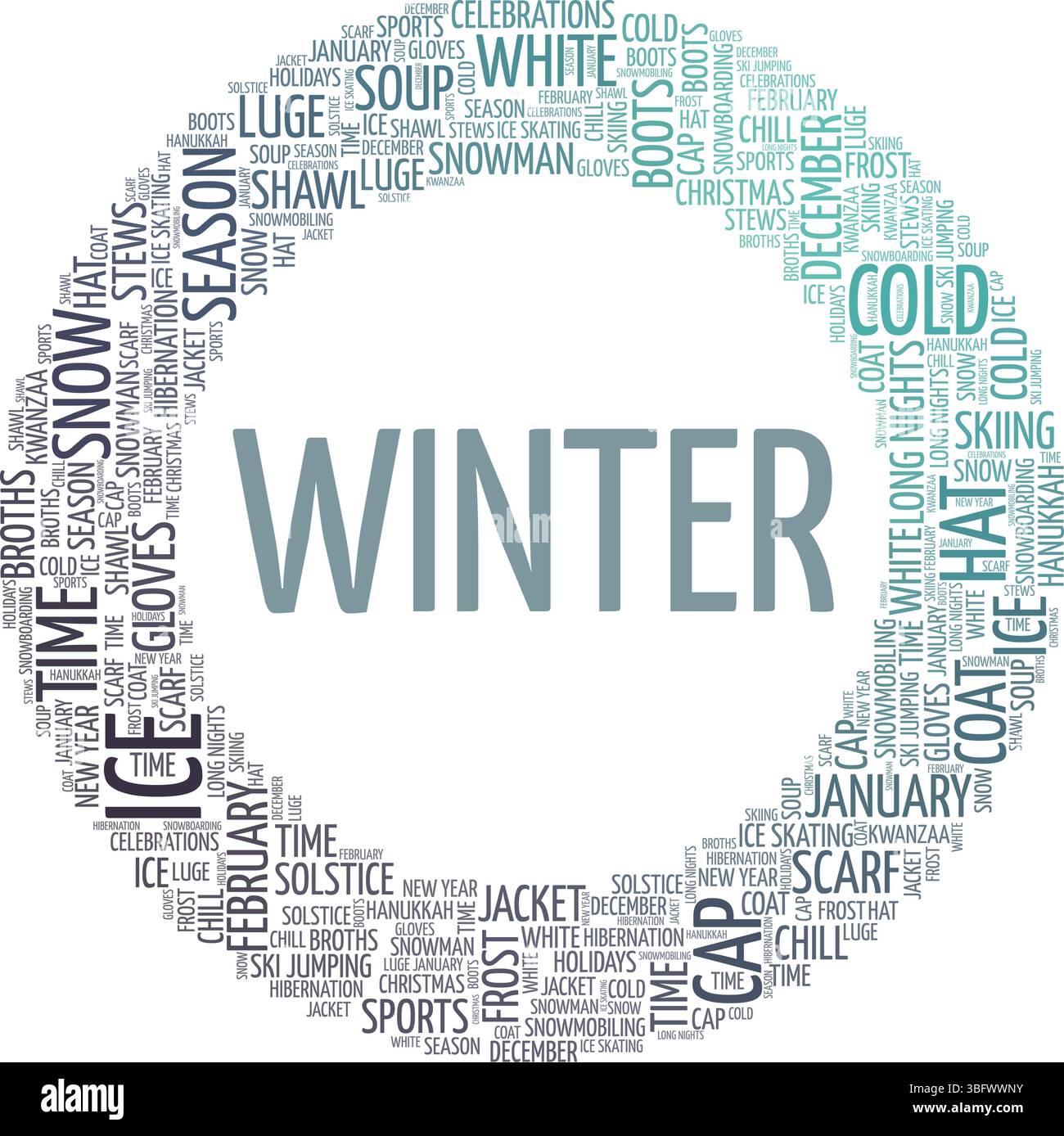 Winter word cloud conceptual design isolated on white background Stock ...