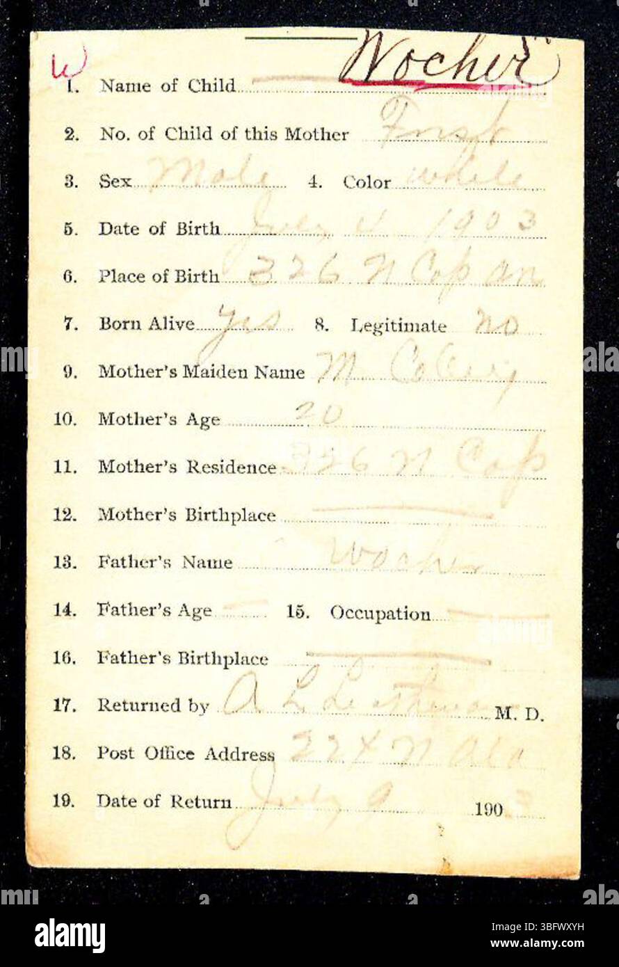 Marion County birth returns for surnames starting with W (1882-1907 ...