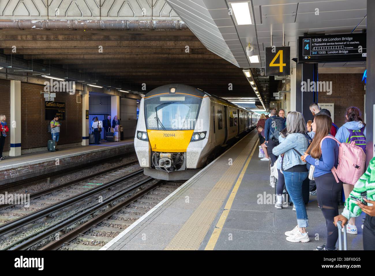 British rail Class 700 train to Bedford arriving at platform, Gatwick ...