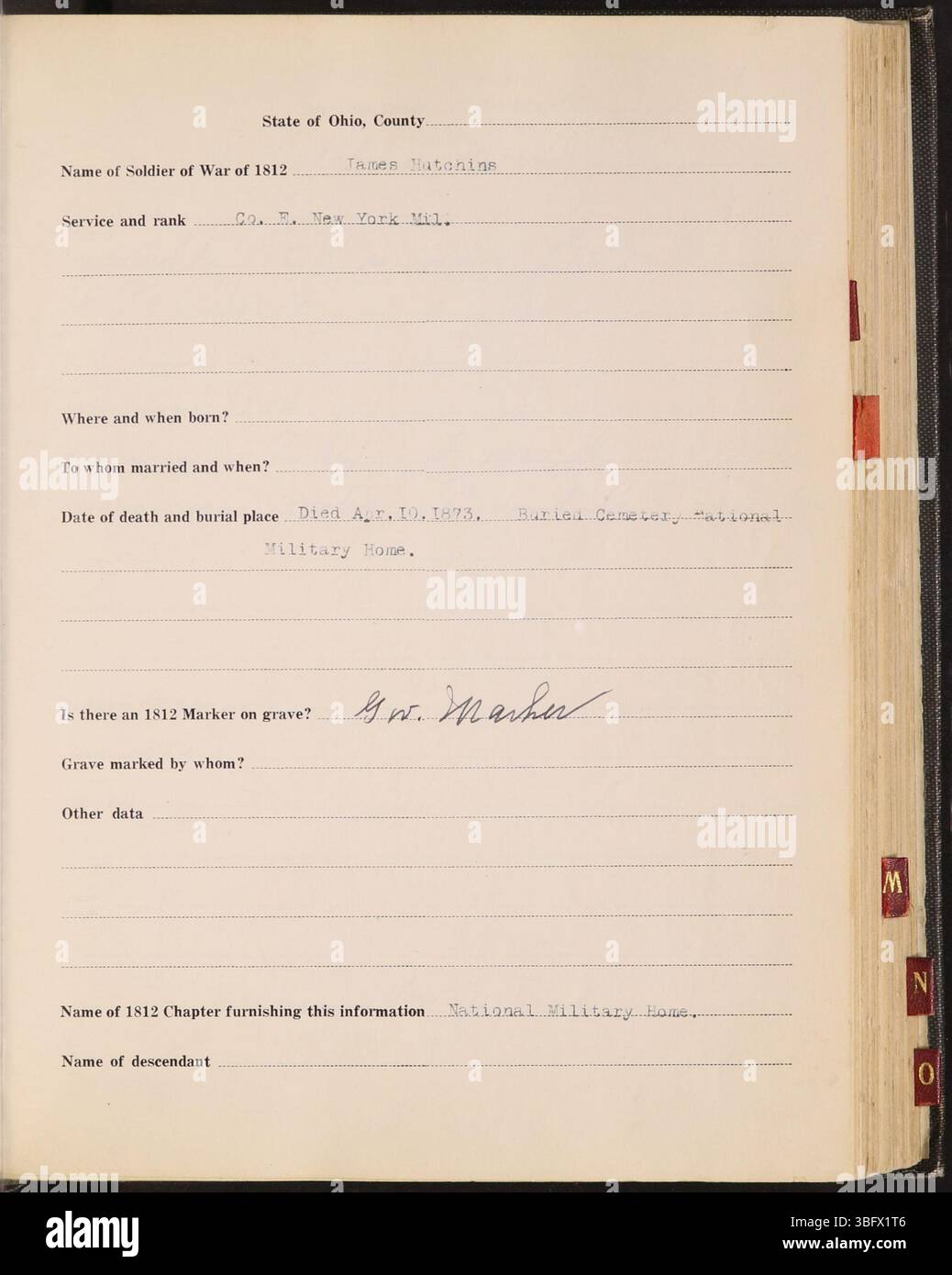 A 1939 record documenting final resting places of Ohio soldiers from ...