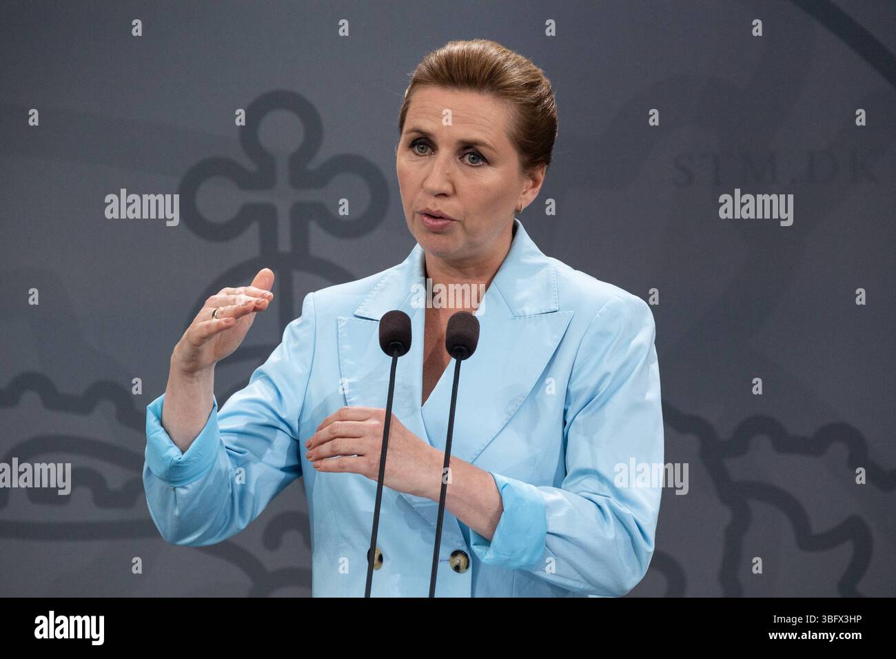 The Danish Prime Minister Mette Frederiksen speaks during a press ...