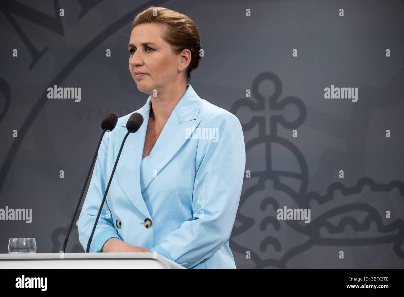 The Danish Prime Minister Mette Frederiksen speaks during a press ...