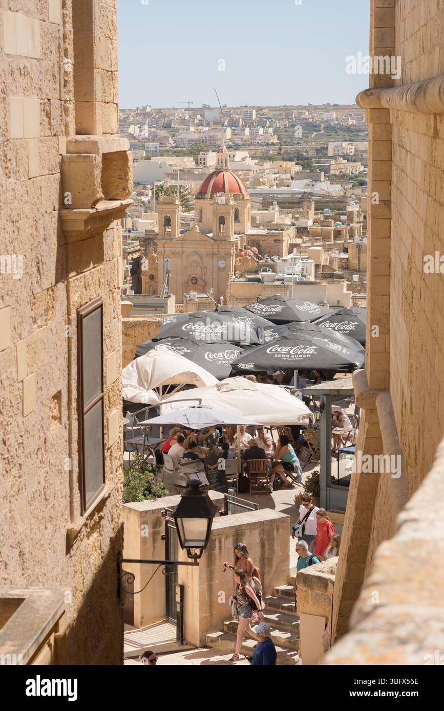 Citadel Gozo, view of people seated at tables at the Cafe Martino ...