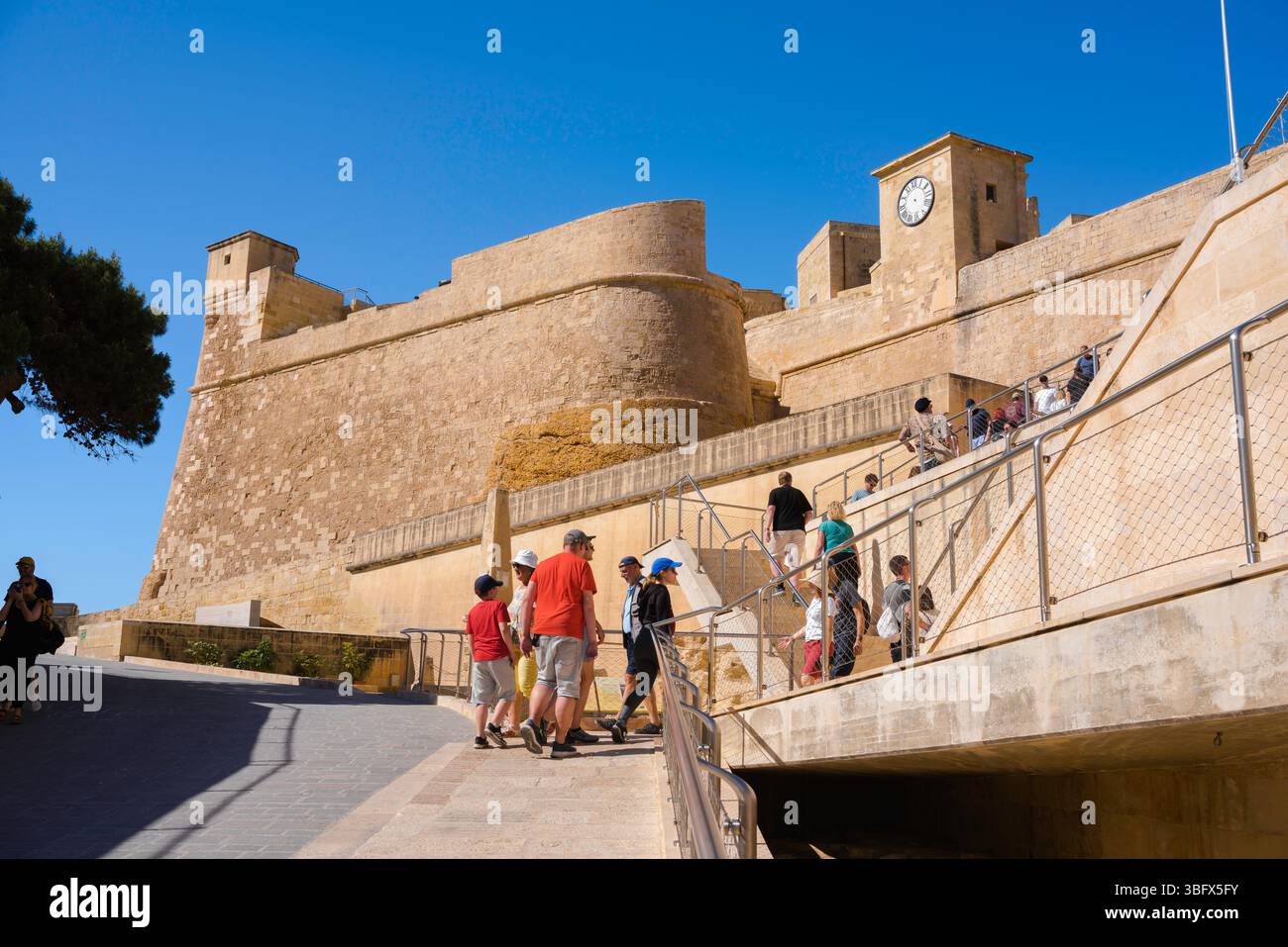 Citadel Gozo, view in summer of people walking to the entrance of the ...