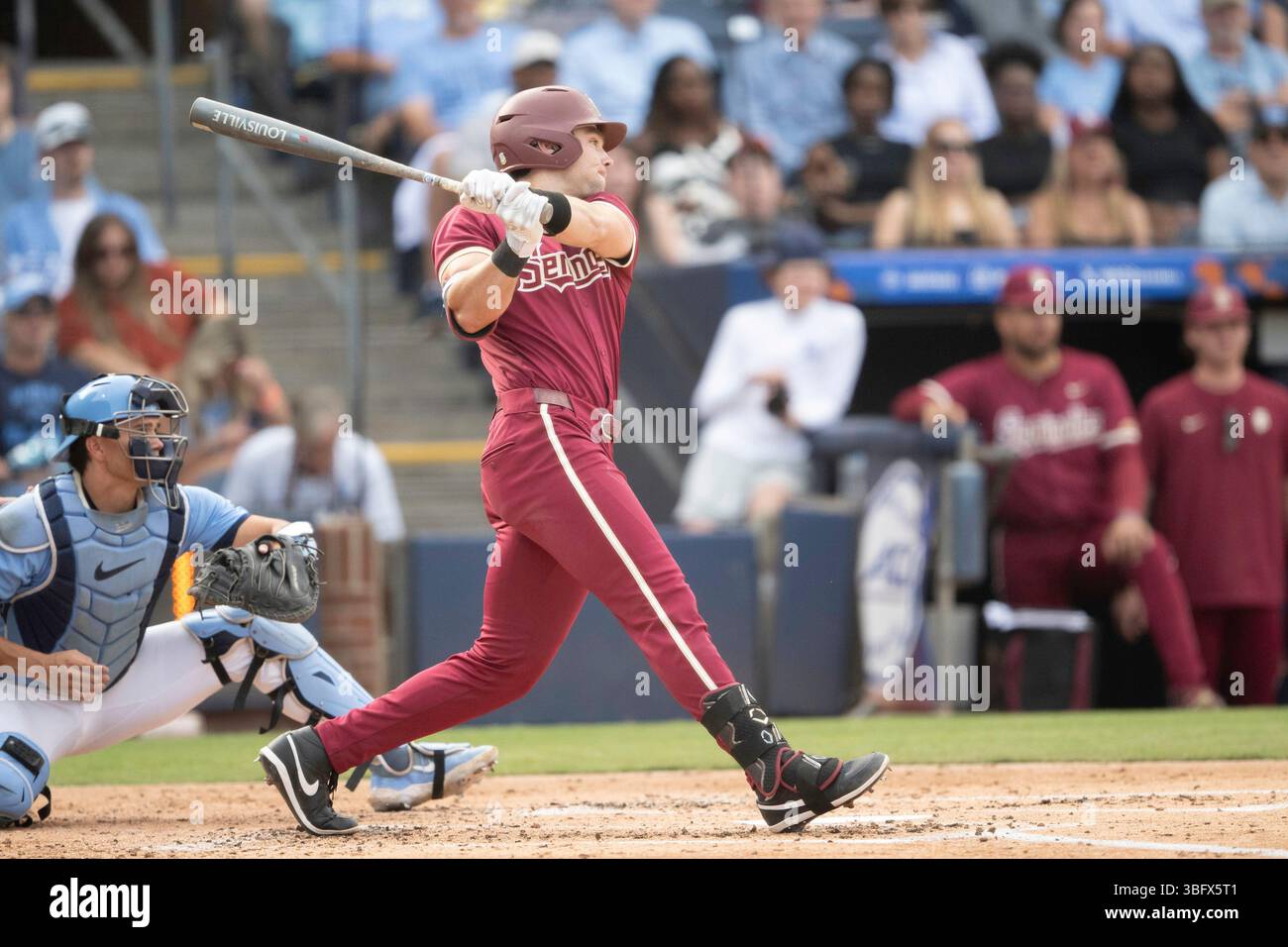 Drew Faurot (3) of the Florida State Seminoles at bat in a game against ...