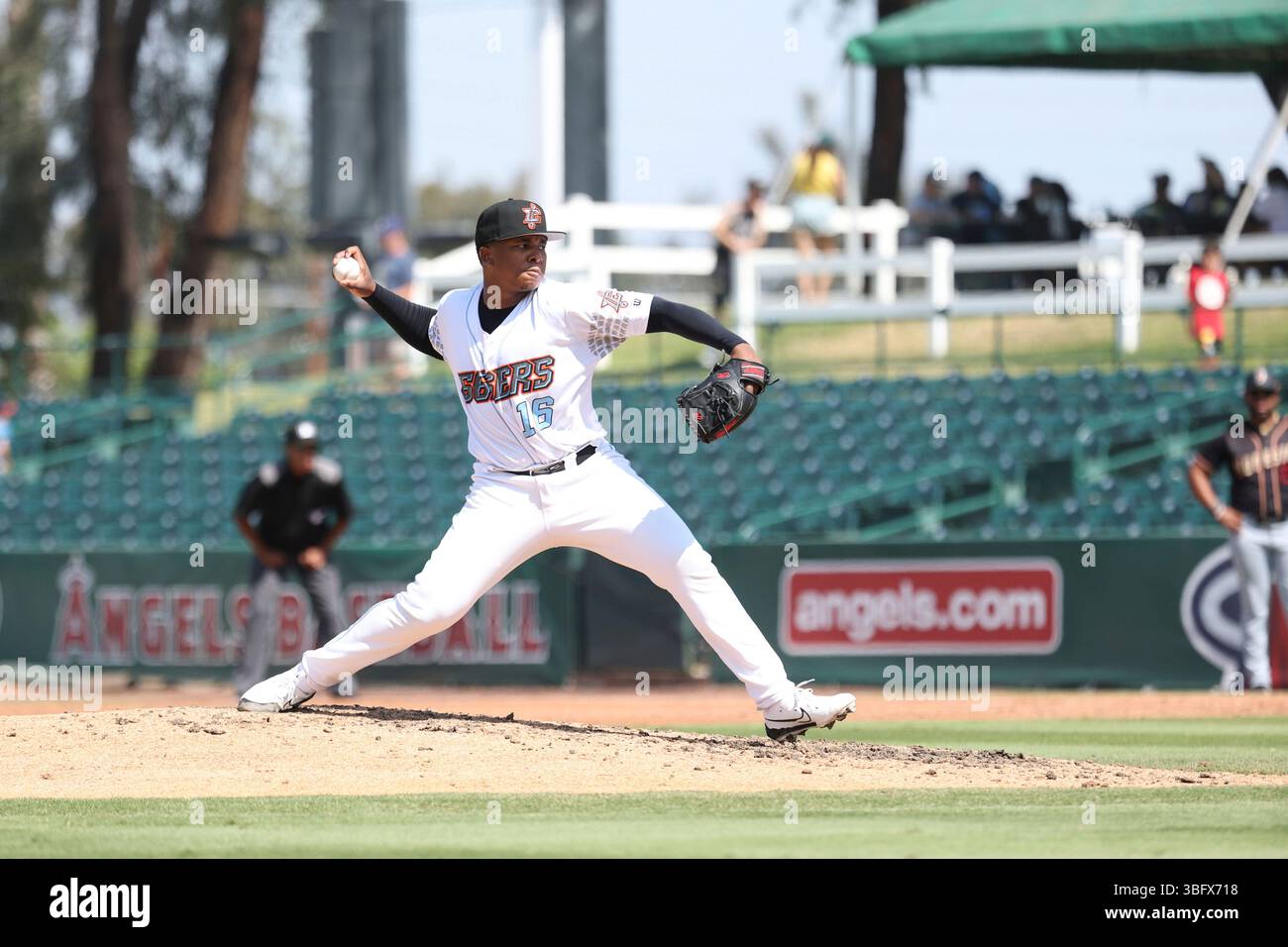 Yeferson Vargas (16) of the Inland Empire 66ers pitches against the ...
