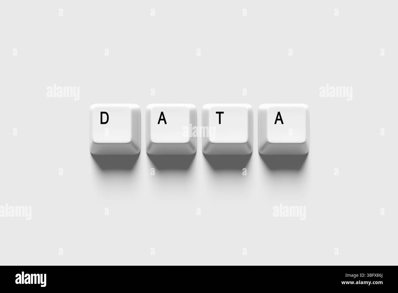Four white keyboard keys spell data on a clean background, symbolizing ...