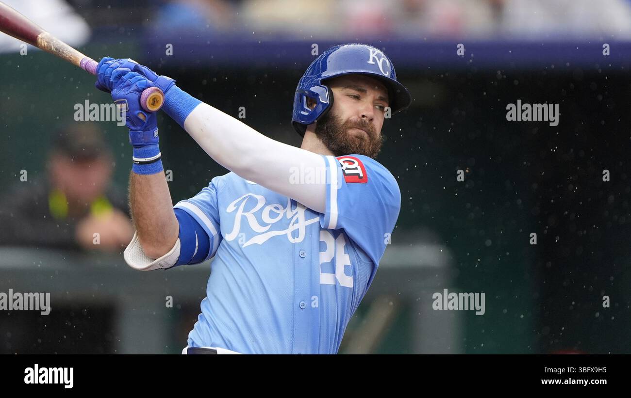 Kansas City Royals' John Rave bats during the seventh inning of a ...