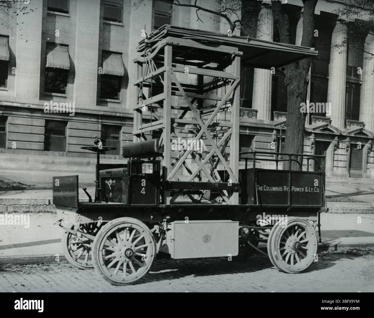 This 1915 photograph features a vehicle used by the Columbus Railway ...