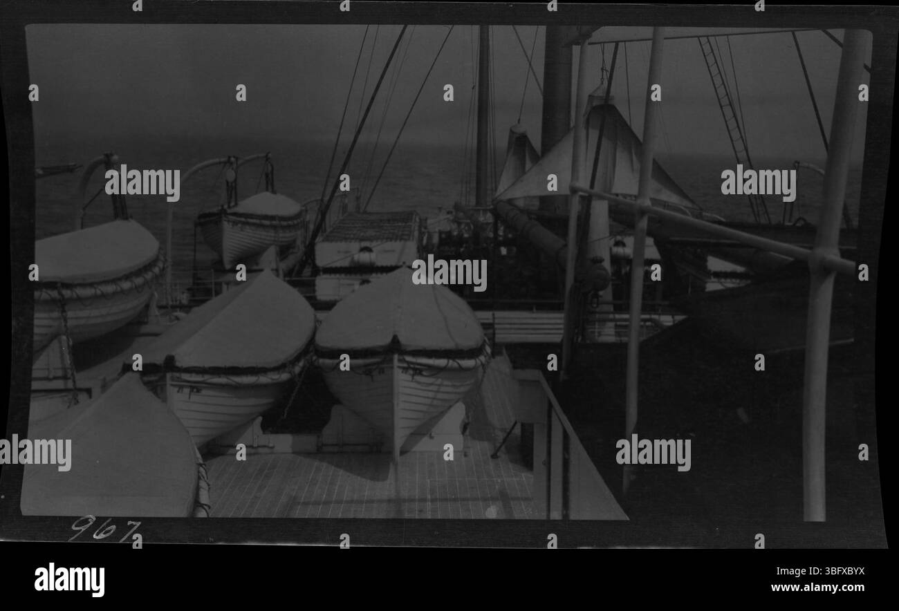 Lifeboats aboard the steamship Baltic in 1913. The Arrases traveled ...