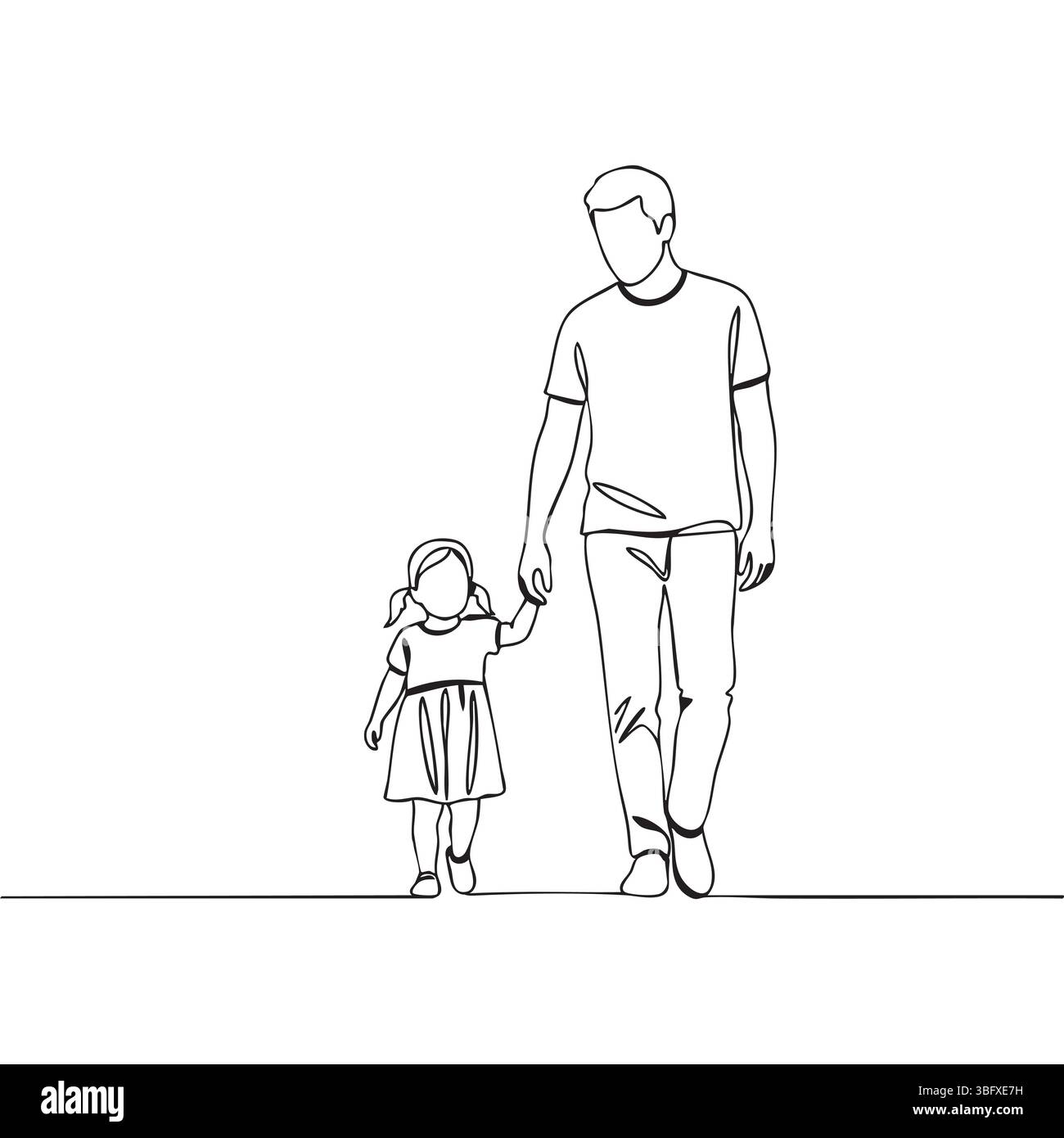 Father and Daughter Line Drawing for Family Love and Parenting Theme ...