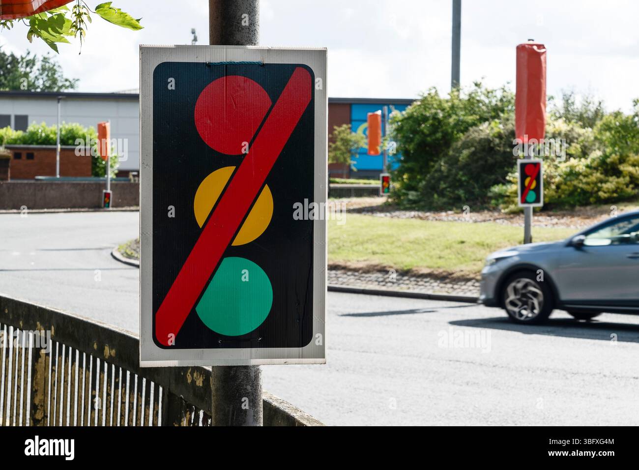 Temporary signs showing traffic lights are not in use in Chester city ...