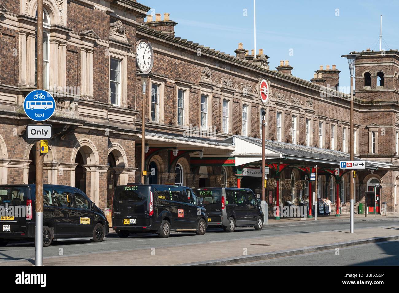 The front facade of Chester railway station on Station Road Chester UK ...