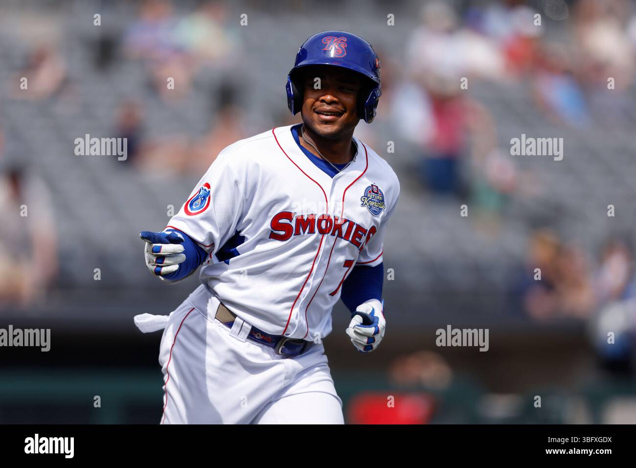 Knoxville Smokies third baseman B.J. Murray Jr. (7) smiles after ...