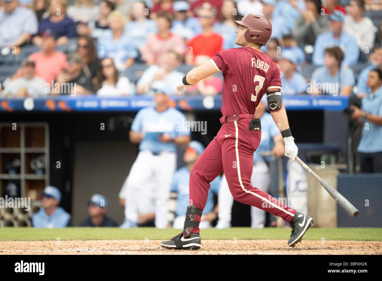 Drew Faurot (3) of the Florida State Seminoles at bat in a game against ...