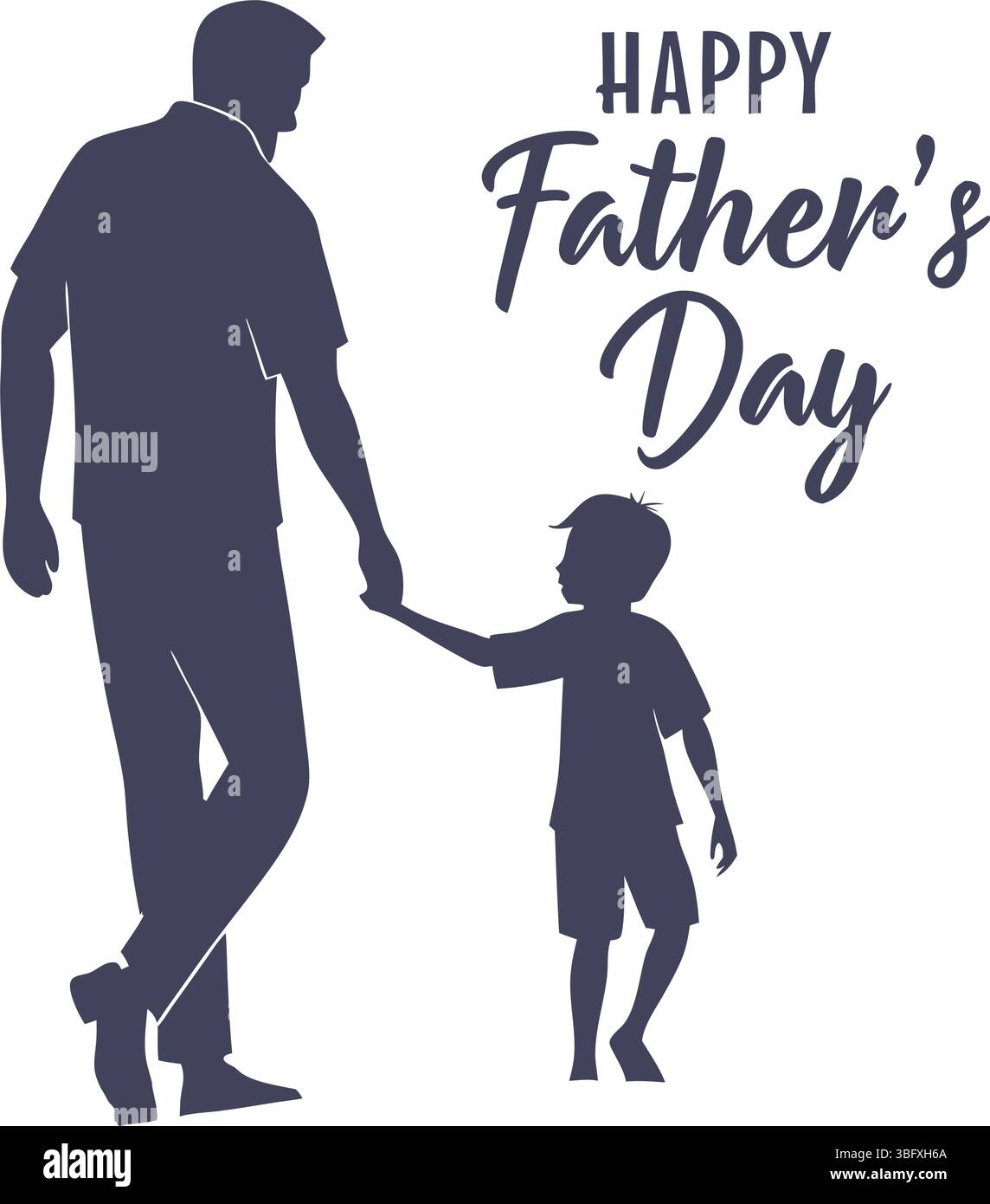 Happy Father's Day greeting featuring a heartwarming silhouette of a father and son holding ...