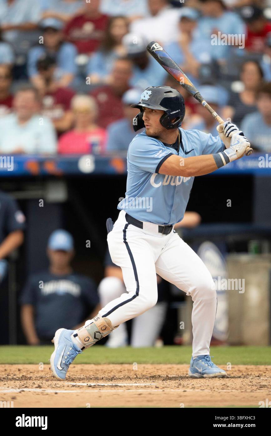 Alex Madera (1) of the University of North Carolina Tar Heels at bat in ...