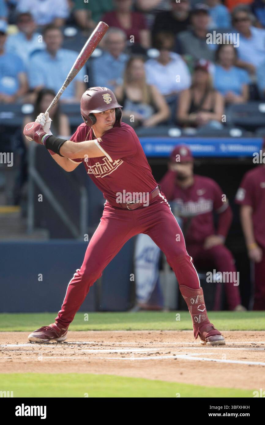 Alex Lodise (1) of the Florida State Seminoles at bat in a game against ...