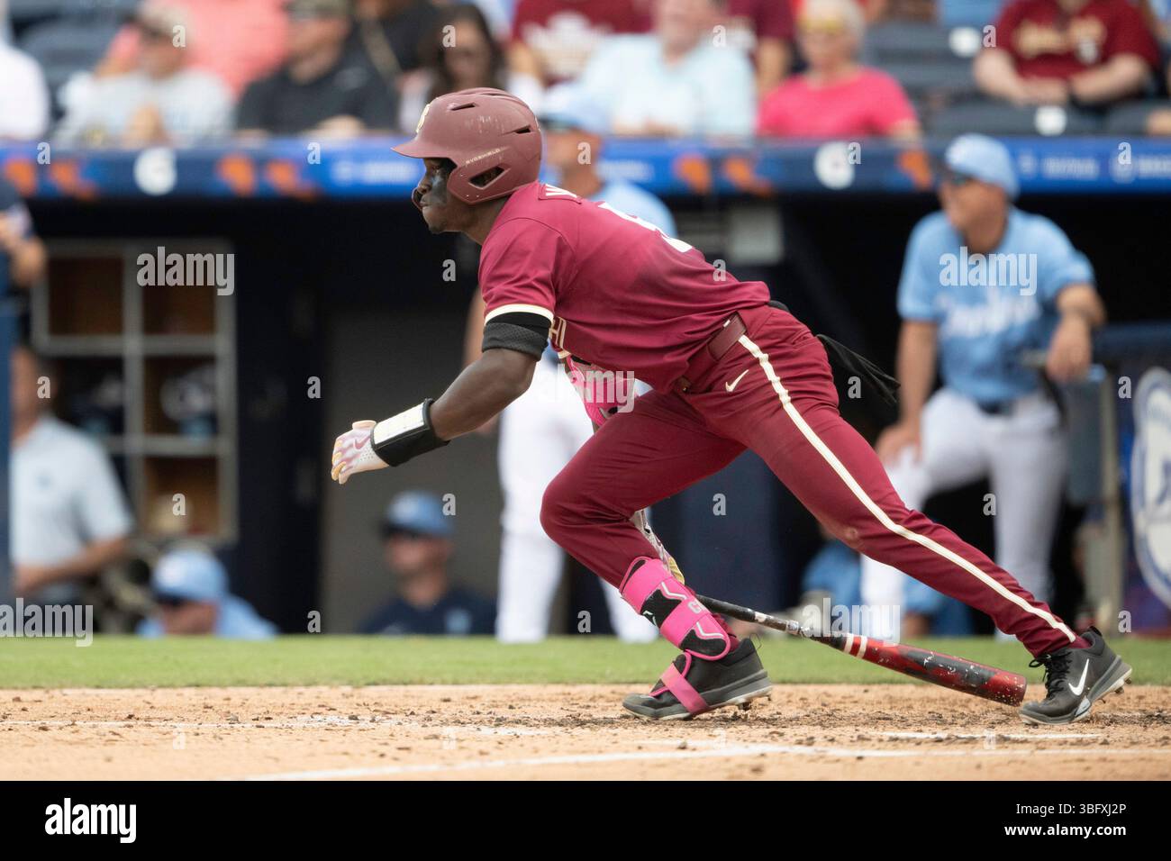 Chase Williams (5) of the Florida State Seminoles at bat in a game ...