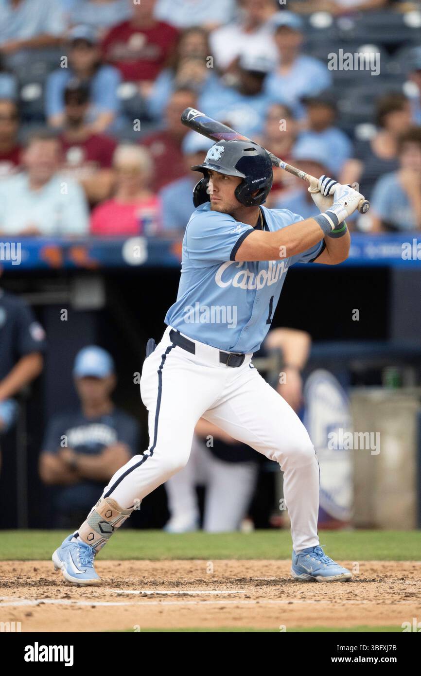 Alex Madera (1) of the University of North Carolina Tar Heels at bat in ...