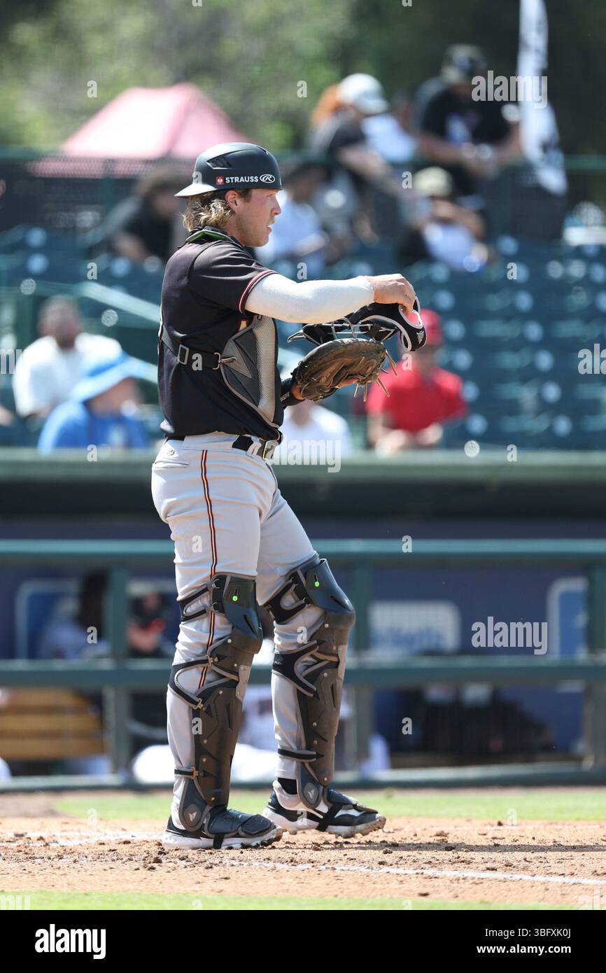 Connor Dykstra (8) of the Modesto Nuts in the field against the Inland ...
