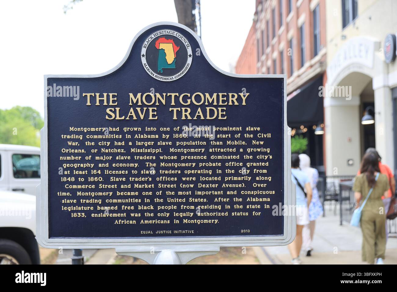 Signs around Montgomery, Alabama telling the history of the slave trade ...