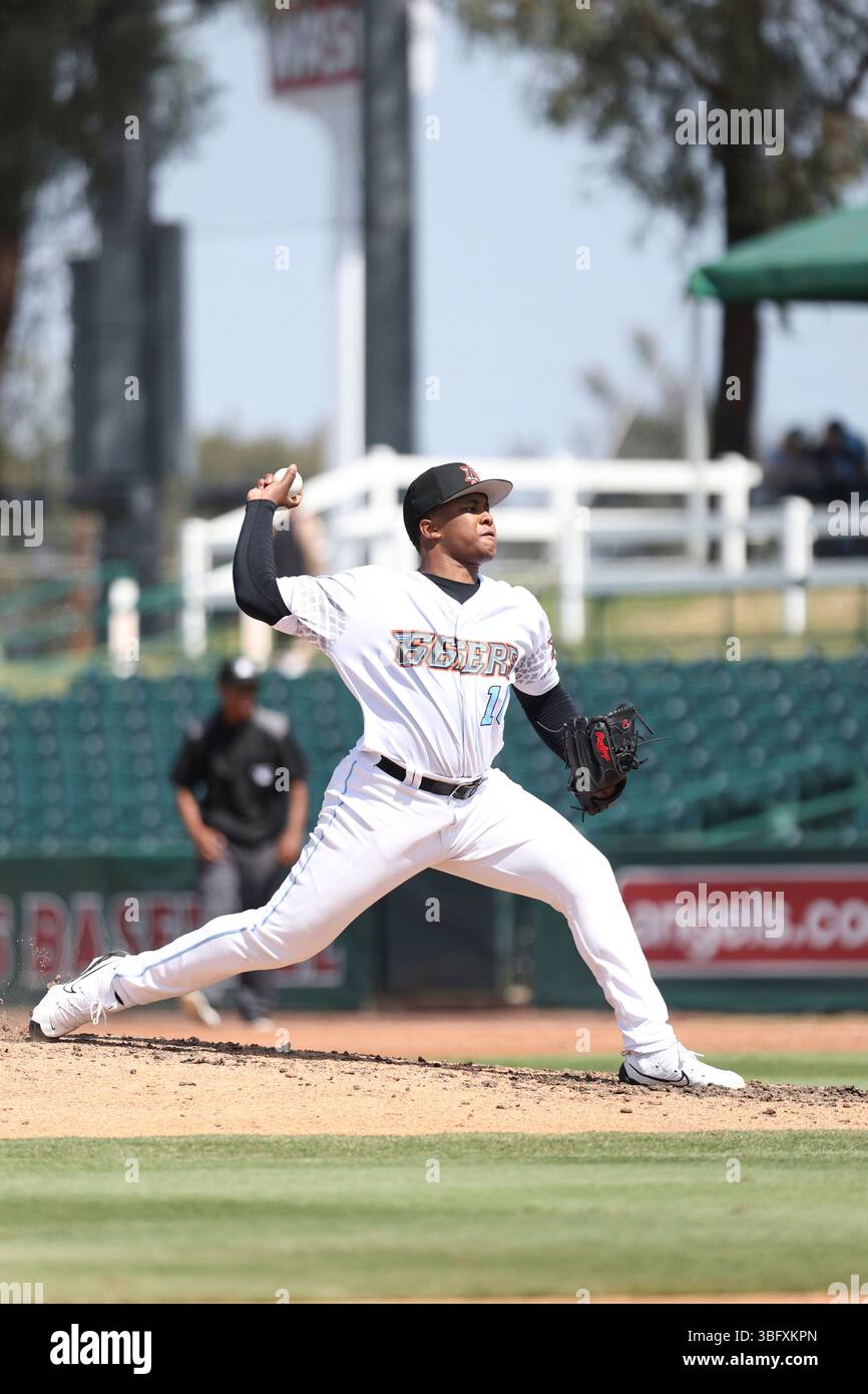 Yeferson Vargas (16) of the Inland Empire 66ers pitches against the ...