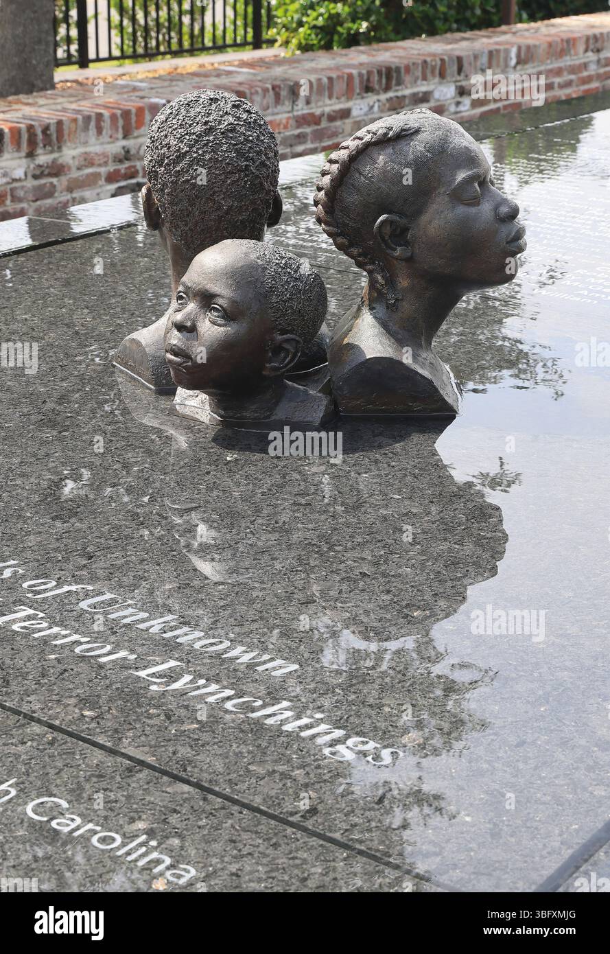 Reconstruction memorial to the victims of mass lynchings outside the ...