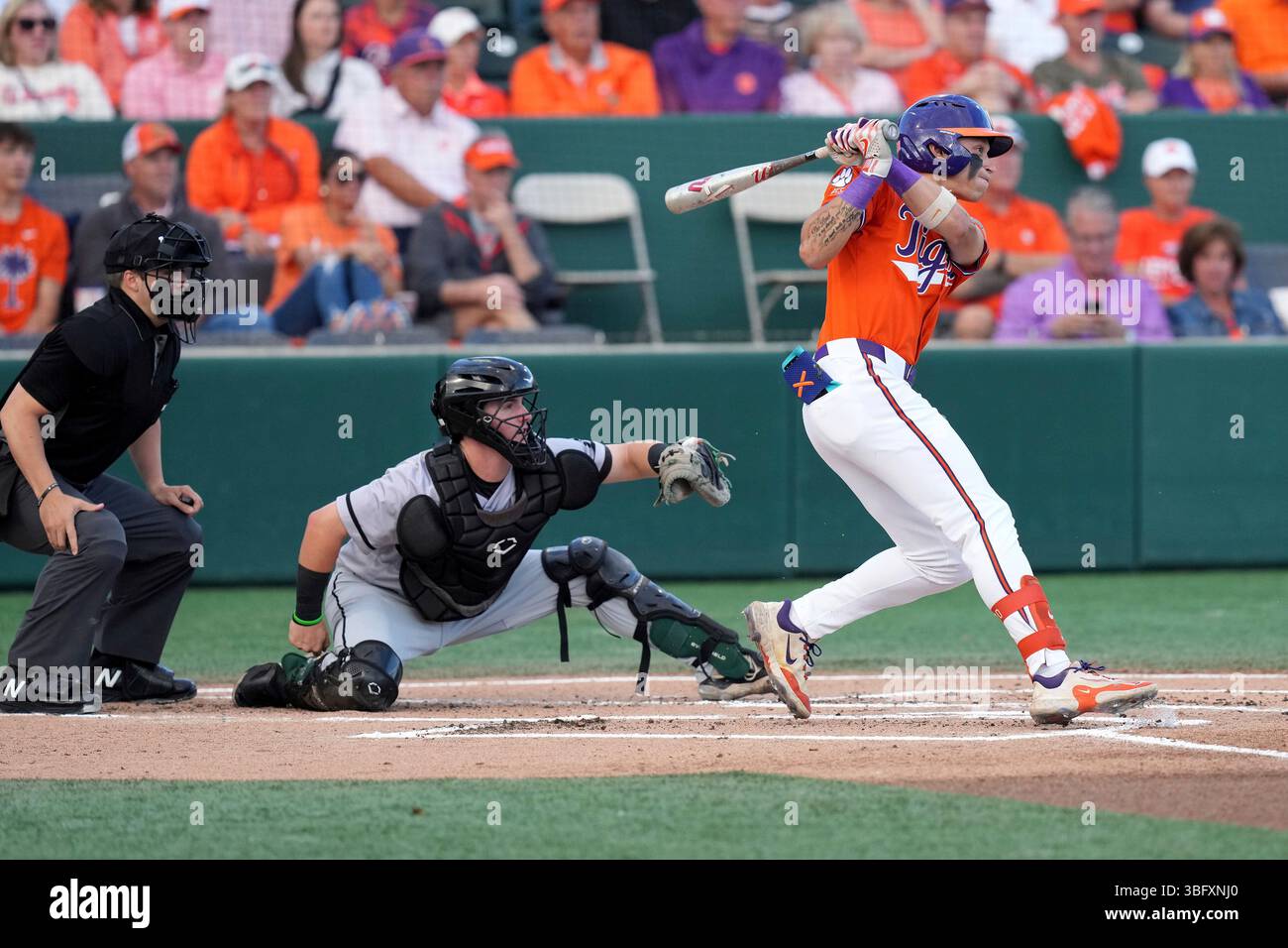 Cam Cannarella (10) of the Clemson Tigers Clemson Tigers at bat in an ...