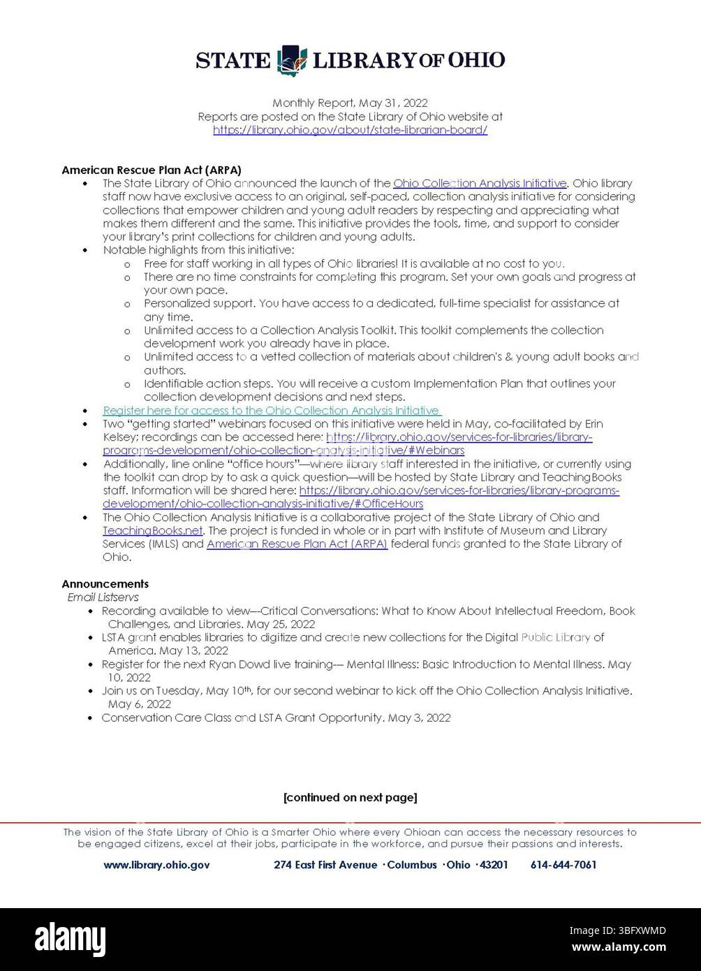 The State Library of Ohio releases a monthly report providing ...