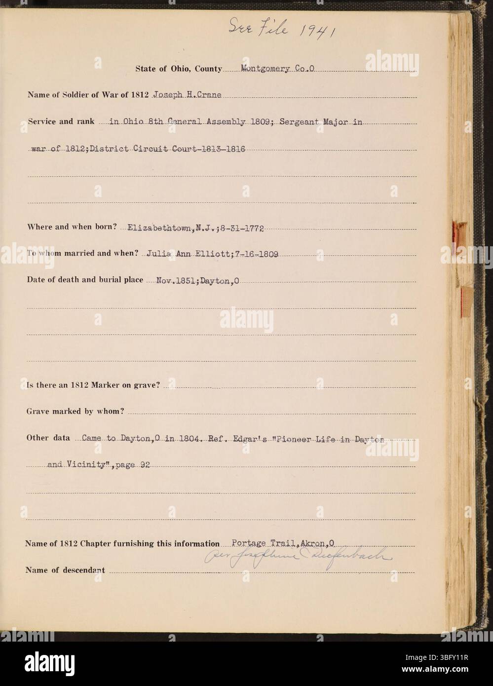 This section further details the burial places of Ohio soldiers who fought in the War of 1812 ...