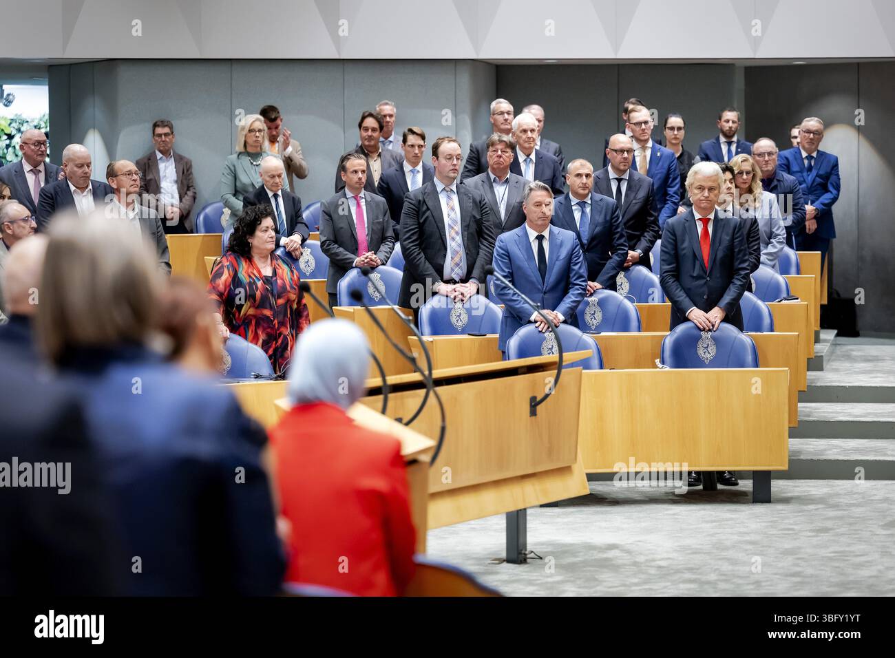 THE HAGUE - Lower House members with Geert Wilders (PVV) (r) during the ...